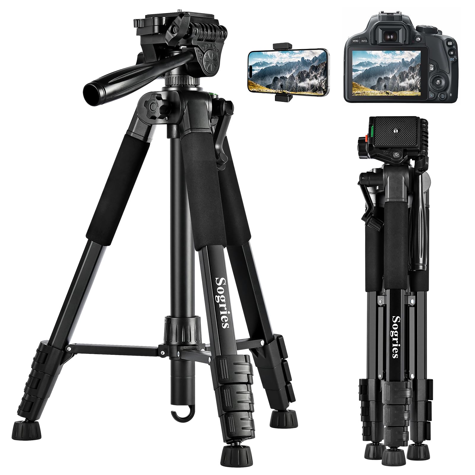 Amazon.com : Sogries Tripod-60”Camera Tripod,Porfessional Aluminum Lightweight Travel Outdoor ...