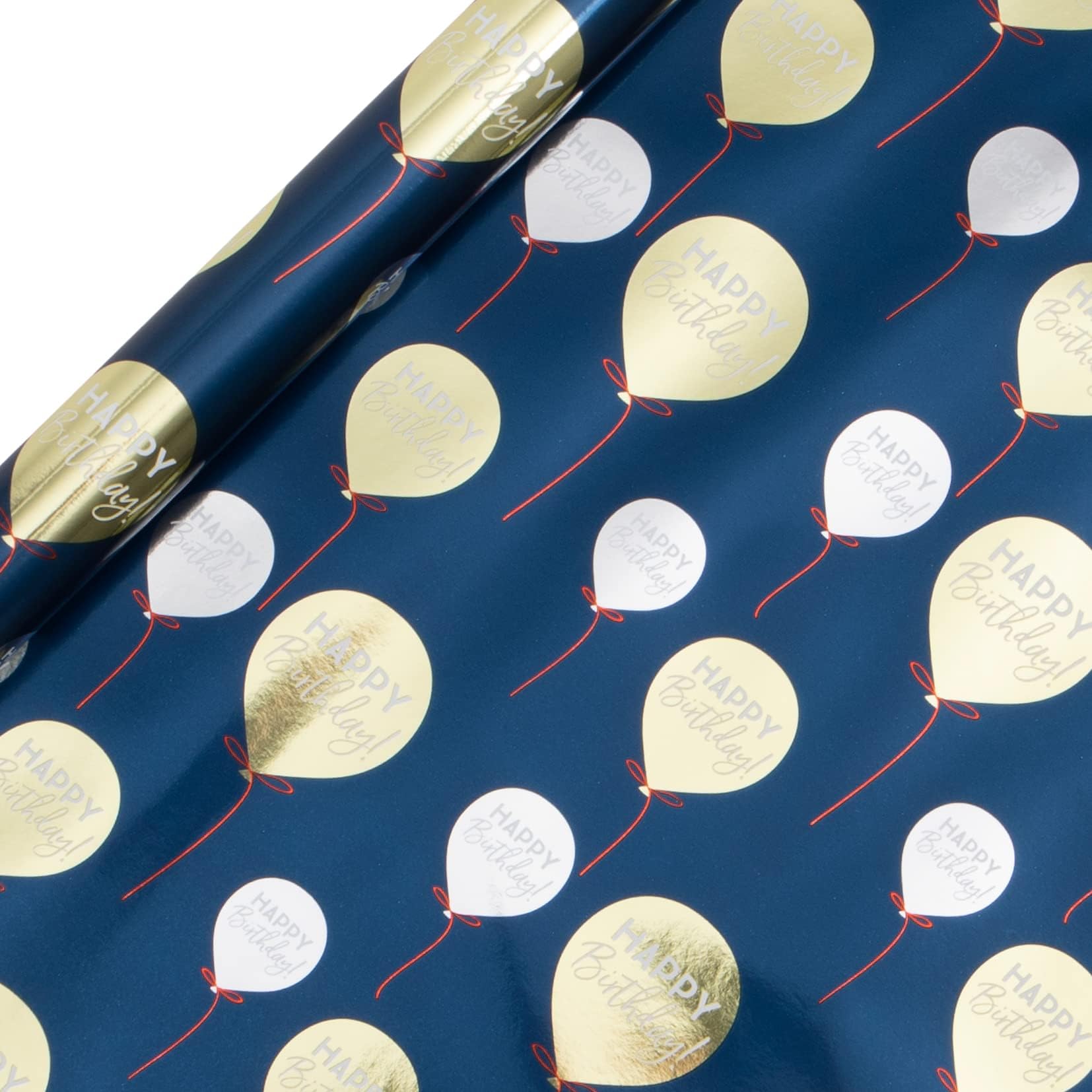 Glick Luxury Roll Wrap, Navy Happy Birthday Wrapping Paper, Perfect for ...