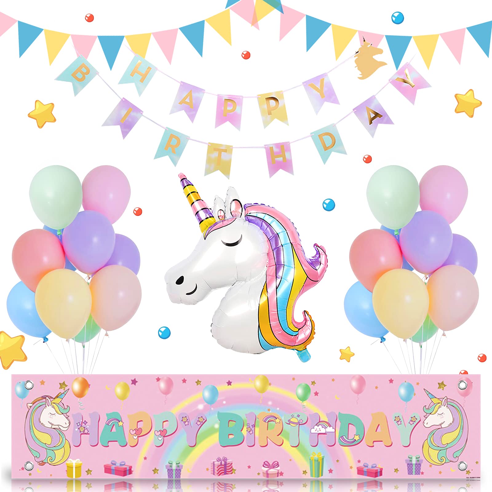 Buy Unicorn Happy Birthday Supplies Macaron Unicorn Balloons Banner for ...