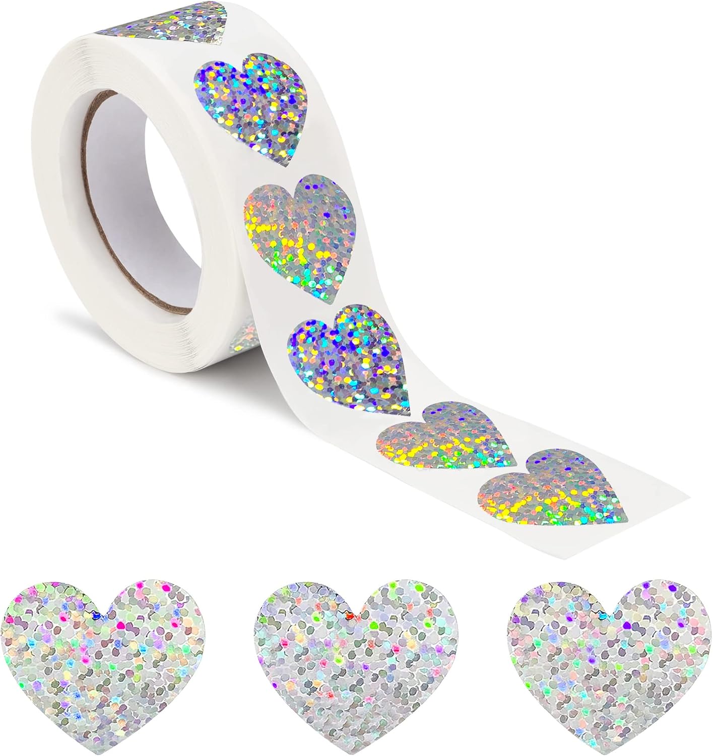 Amazon.com: Lucleag 500PCS Holographic Heart Stickers for Kids, Silver ...