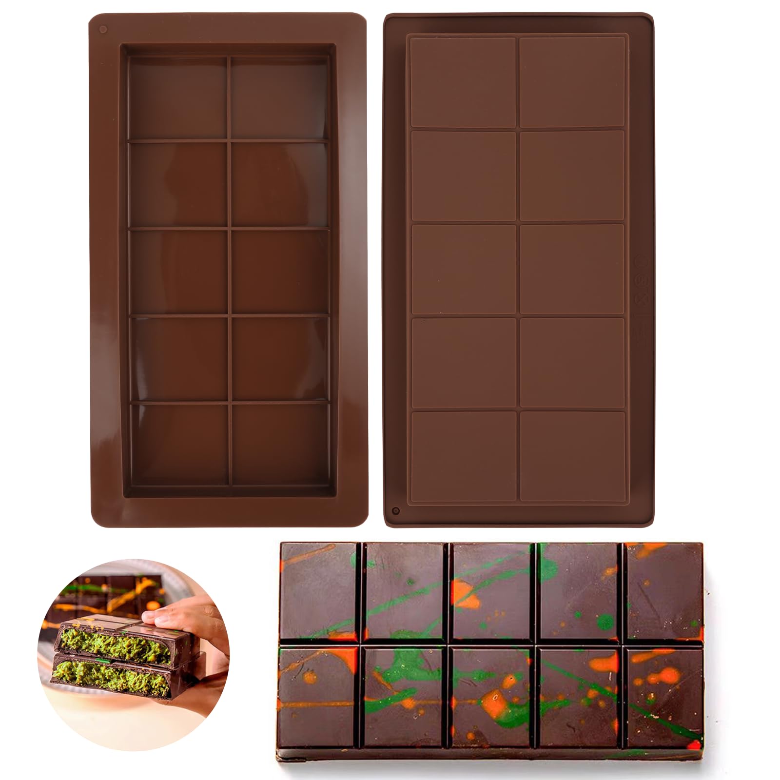 Muswelf 1 Inch Deep Dubai Chocolate Bar Molds, 2PCS Silicone Chocolate ...