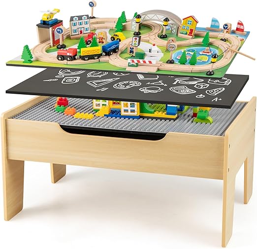 Amazon.com: Costzon Train Table, 5 in 1 Kids Activity Wooden Set w/ 78 ...