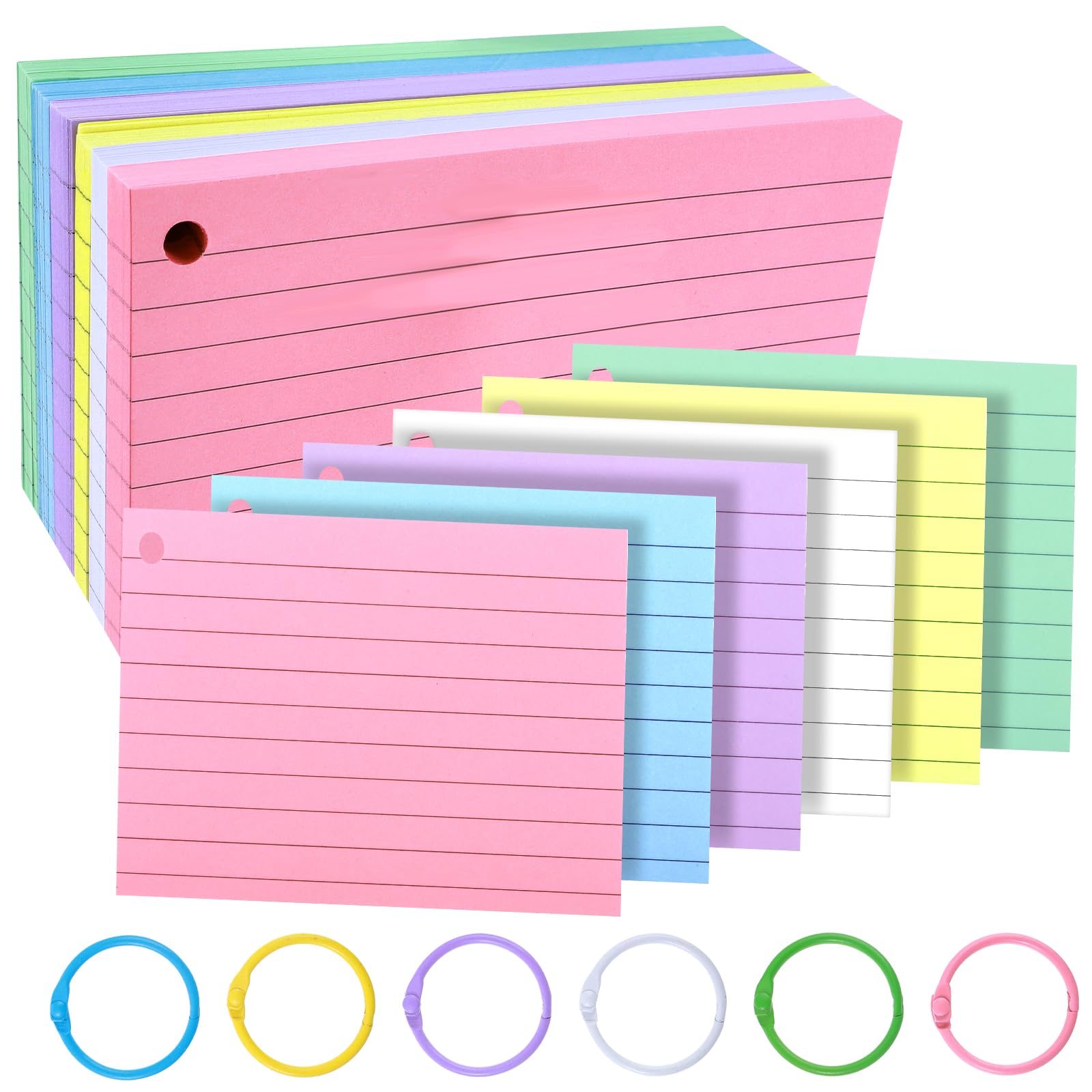Amazon.com : 300 Pcs Colored Ruled Index Cards with 6 Rings Neon Color ...