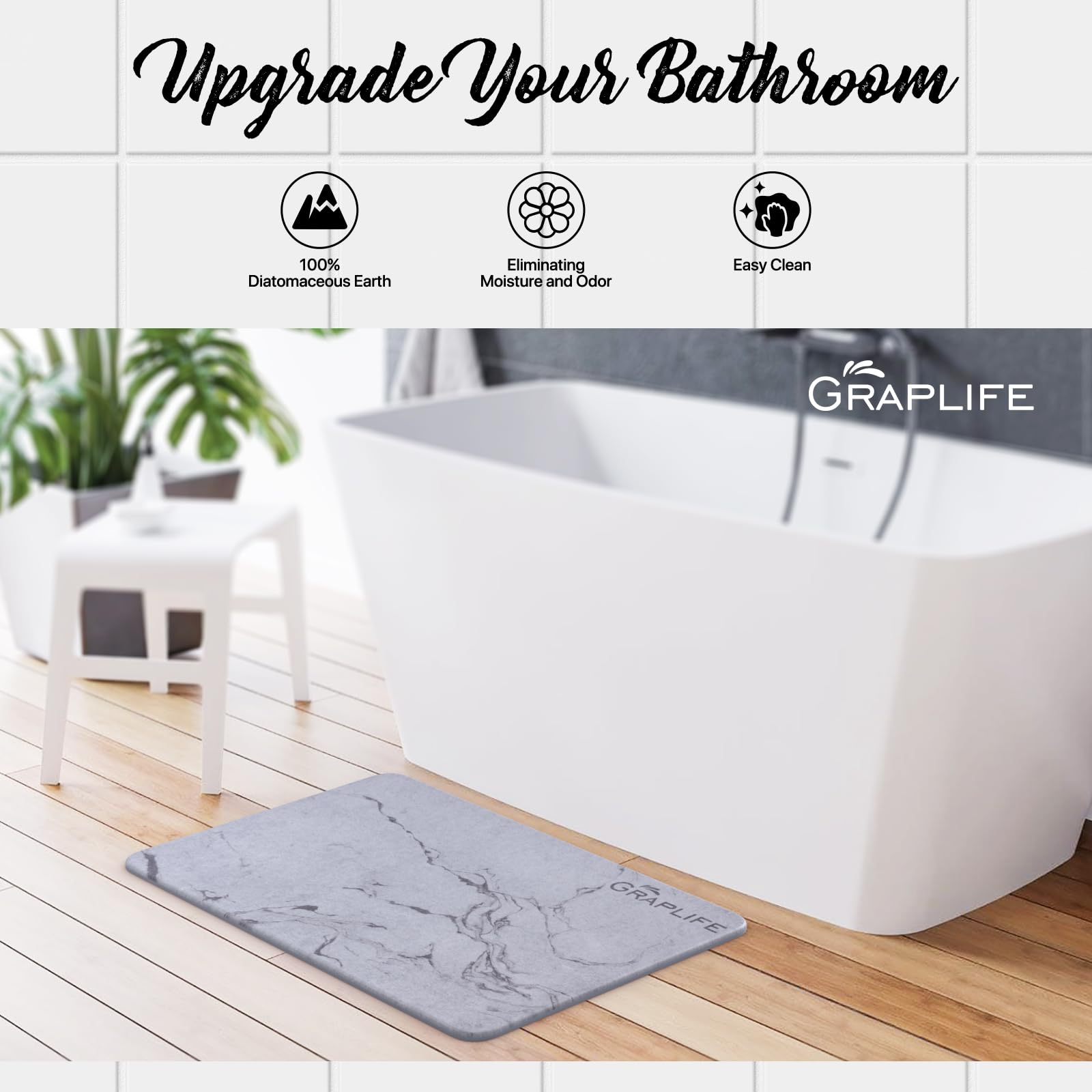 Graplife Stone Bath Mat - Non-Slip Super Absorbent Diatomaceous Earth ...