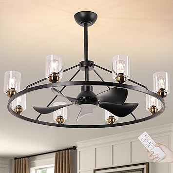 44 inch Wagon Wheel Chandelier Ceiling Fans with Lights, Large ...