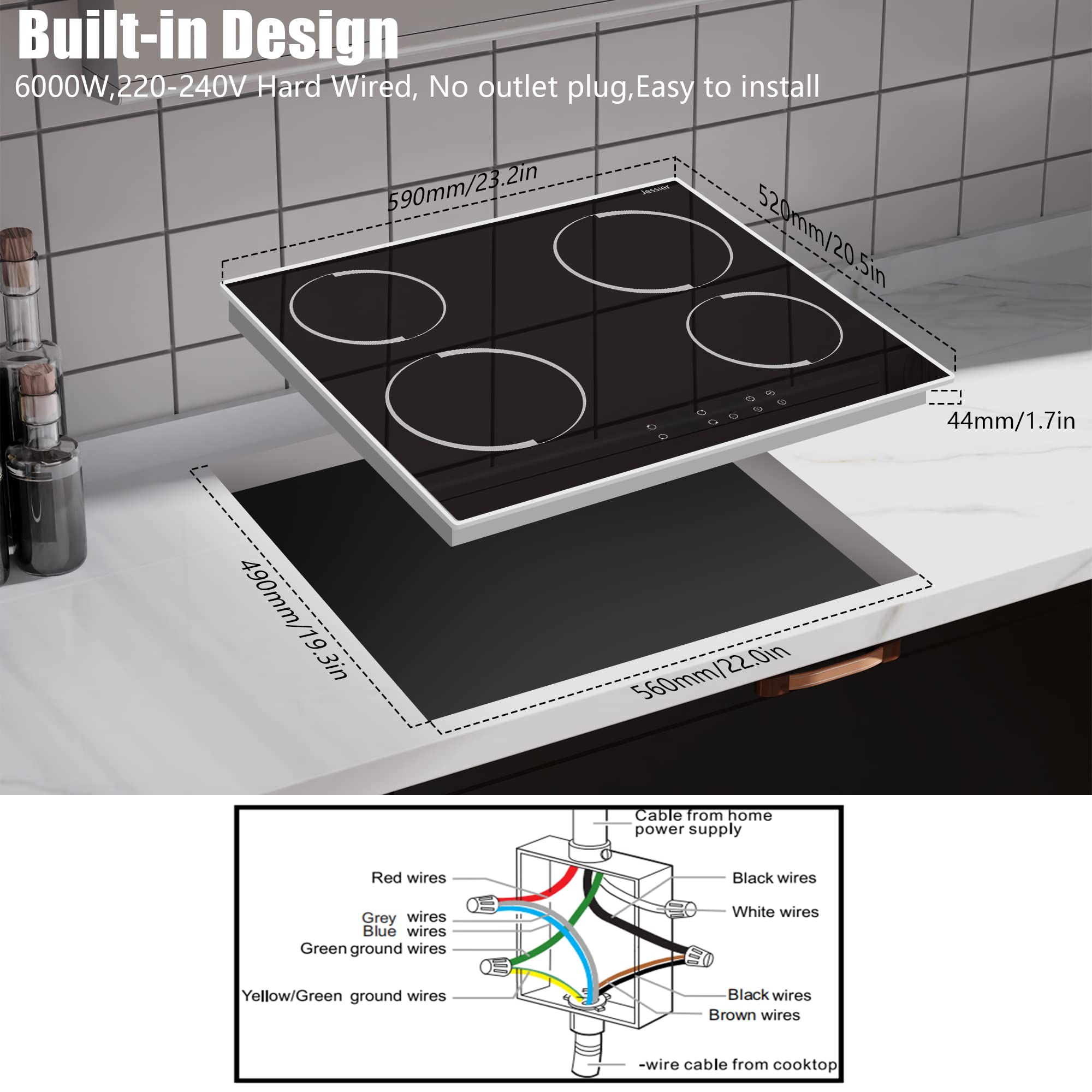 Snapklik.com : Jessier Electric Cooktop 24 Inch - 4 Burner Countertop ...