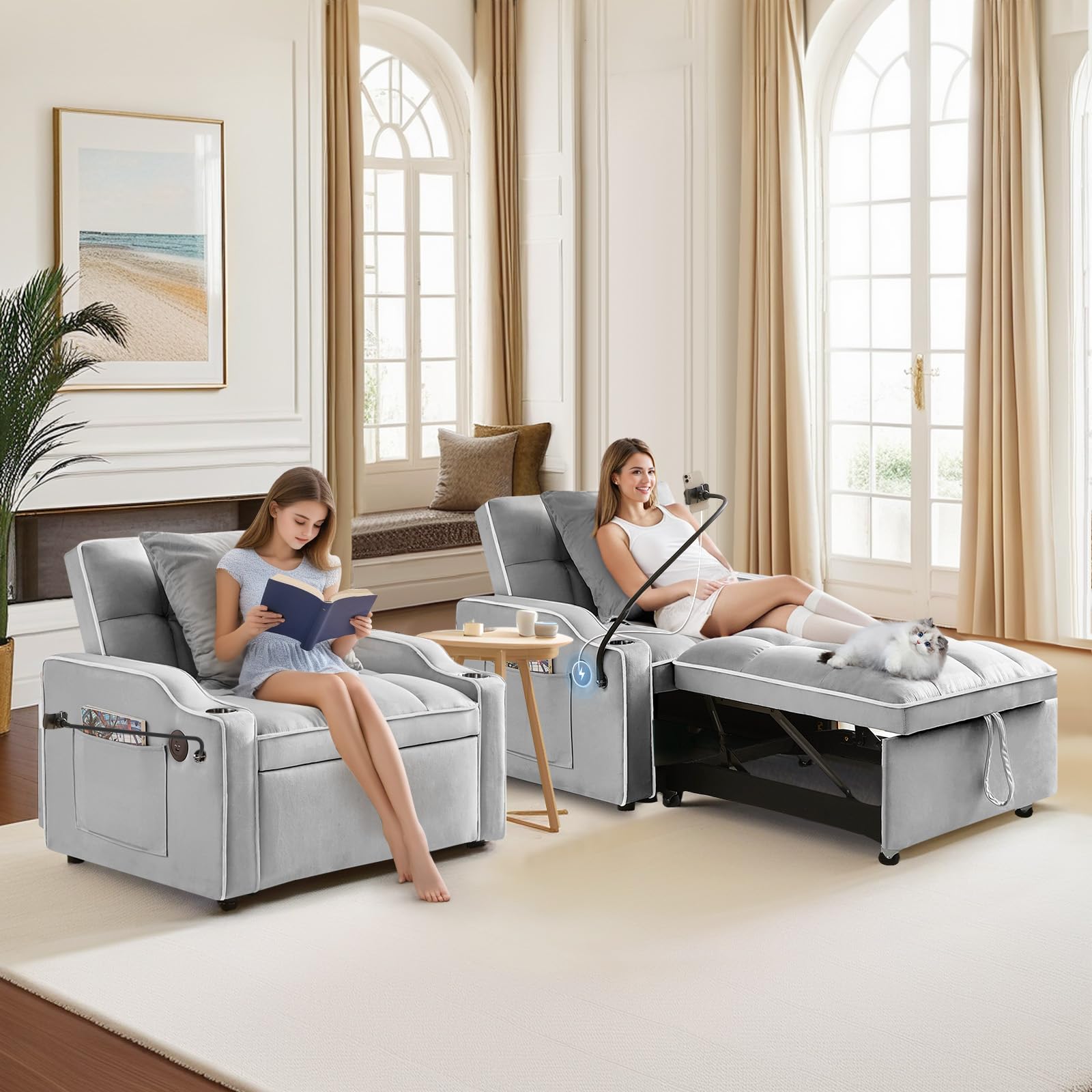 Single Chair Beds For Small Spaces VIBESPARK 4 In 1 Convertible