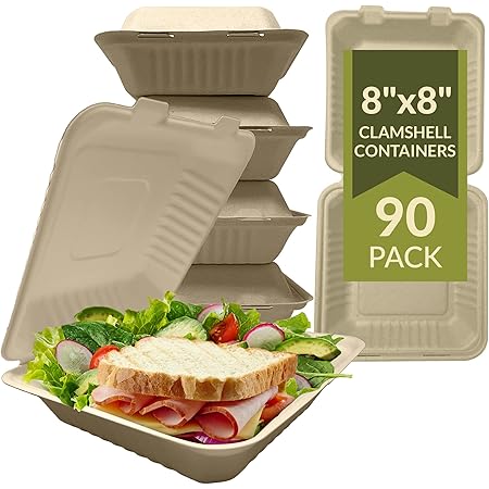 Amazon.com: Reli. Compostable Clamshell To-Go Containers (90 Pack), 8x8 ...