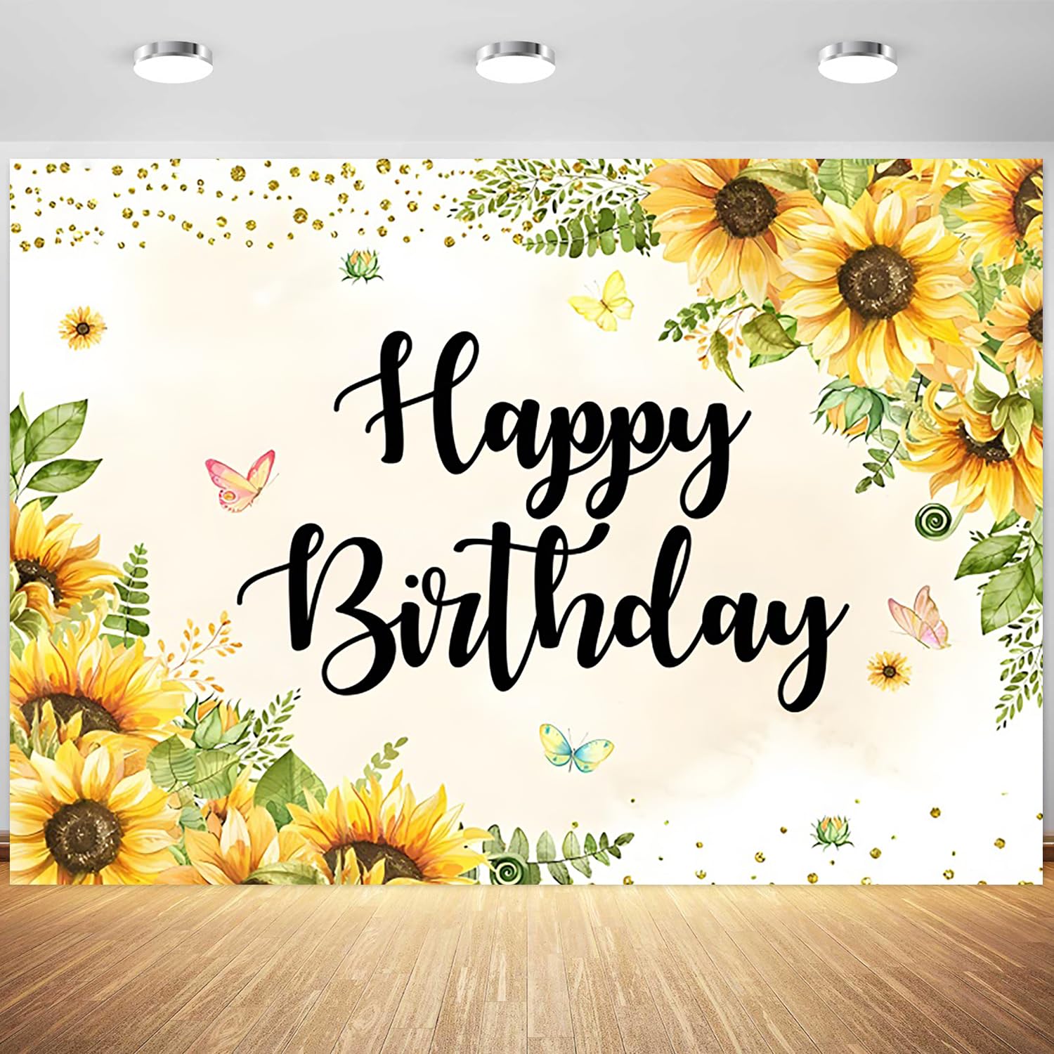 Amazon.com : 7x5ft Sunflower Happy Birthday Backdrop Butterfly ...
