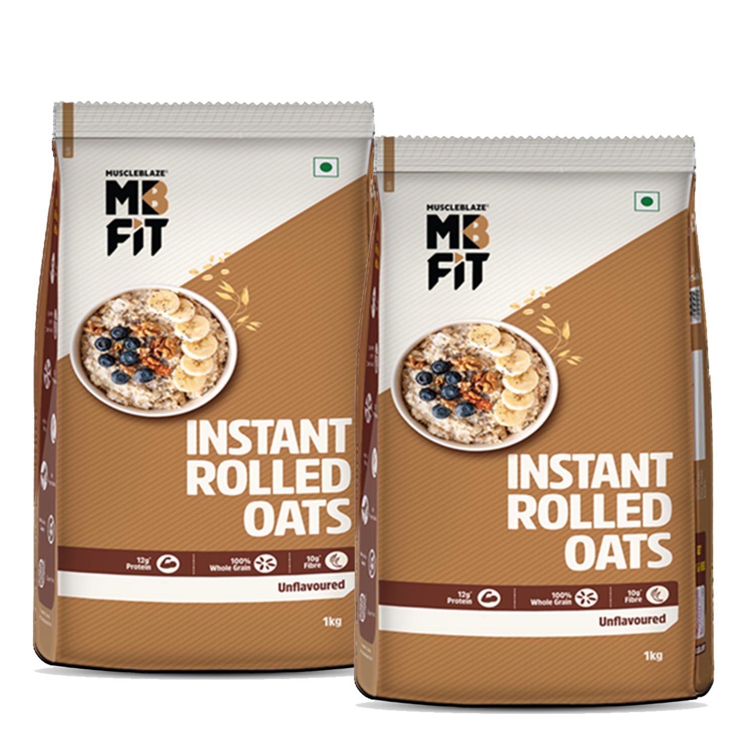 MuscleBlaze Fit Instant Oats (Unflavoured, 1kg Each, Pack of 2) | 12g ...