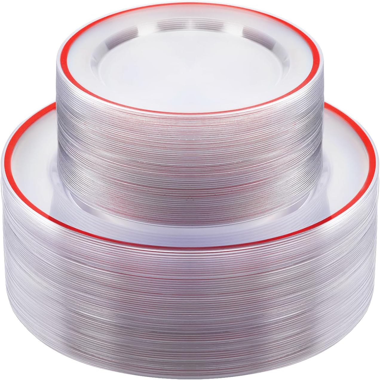 Amazon.com | BESTSTAR 100PCS Red and Clear Plastic Plates, Disposable ...