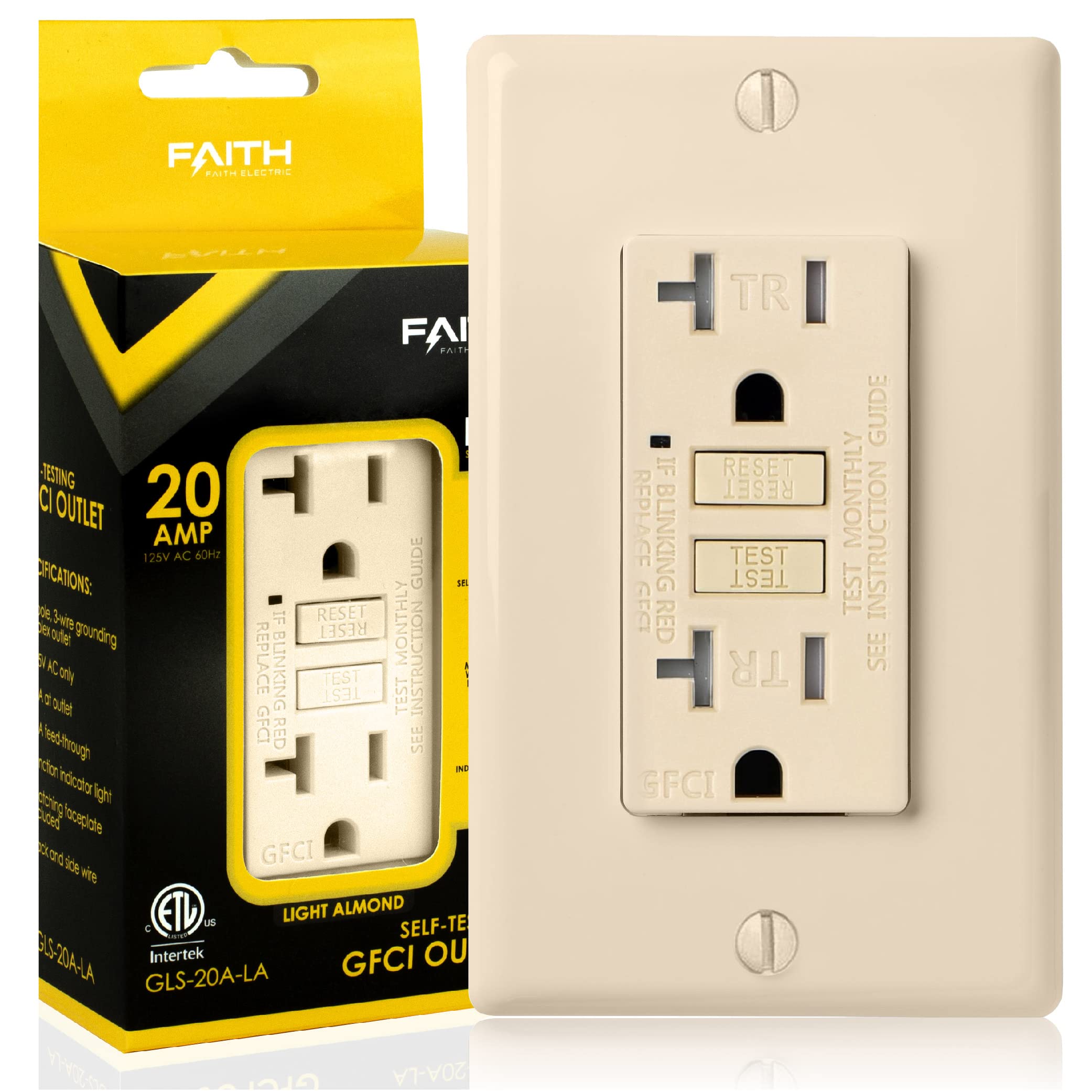 Snapklik.com : Faith 20A GFCI Outlet, Tamper-Resistant GFI Duplex ...