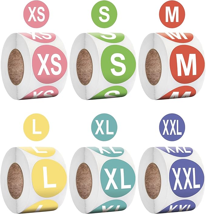 Amazon.com: FEILIBAY 3000Pcs Clothing Size Stickers 1 inch Round Coded ...