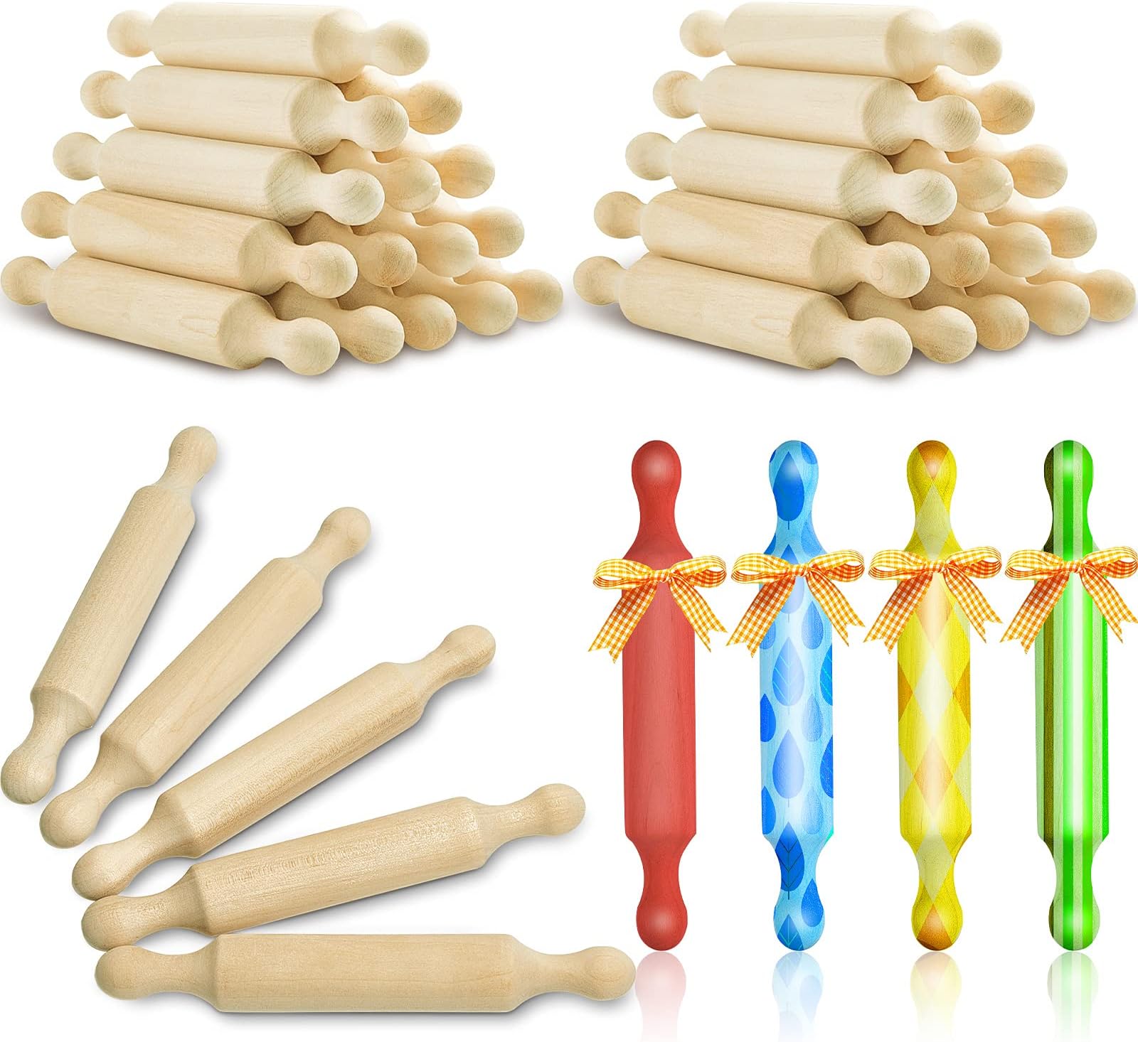 Amazon.com: 22 Pcs Rolling Rolling Pin Wooden Rolling Pin Mini Pasta ...