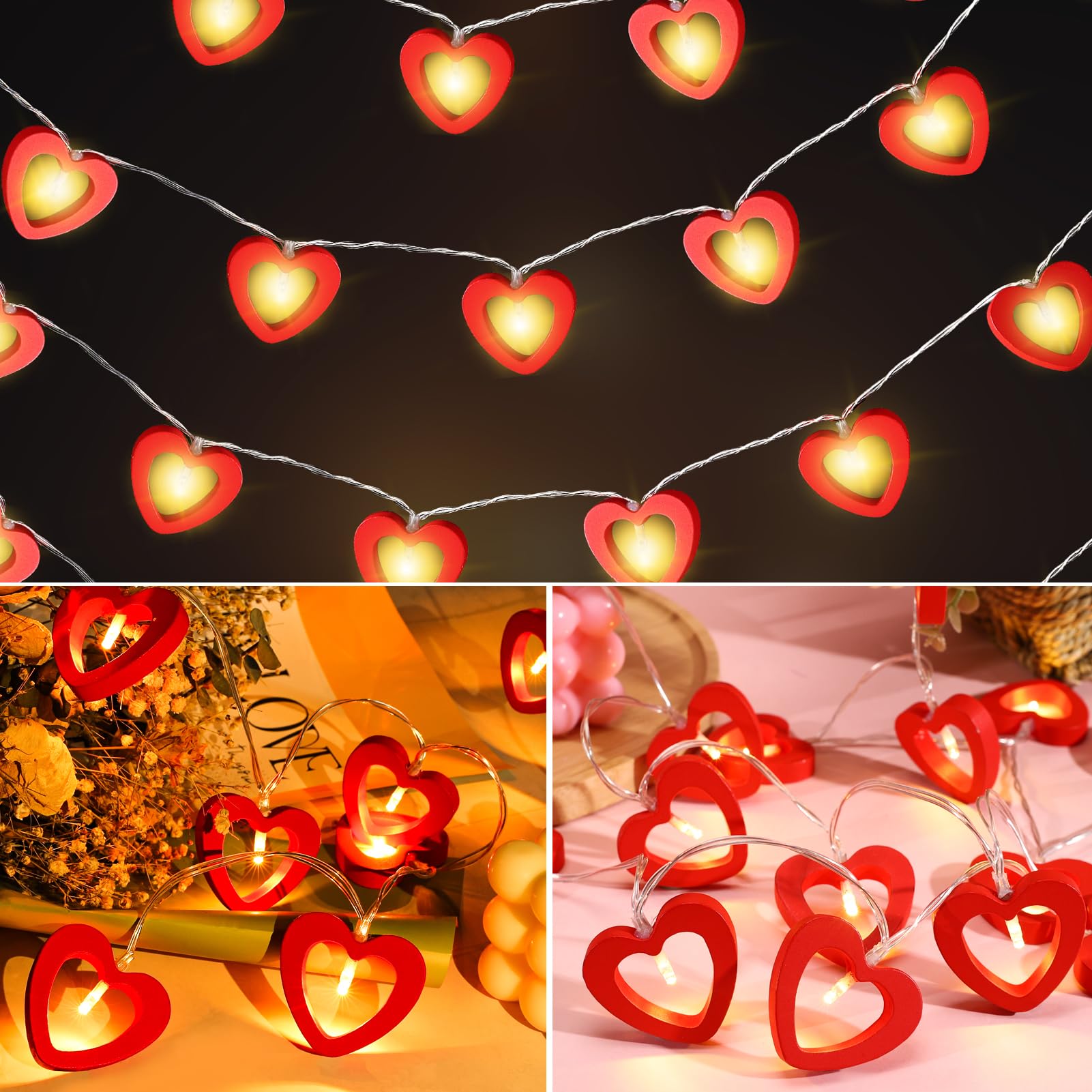 Snapklik.com : ANPHSIN 30 LEDs Wooden Valentines Day Brighter String Lights