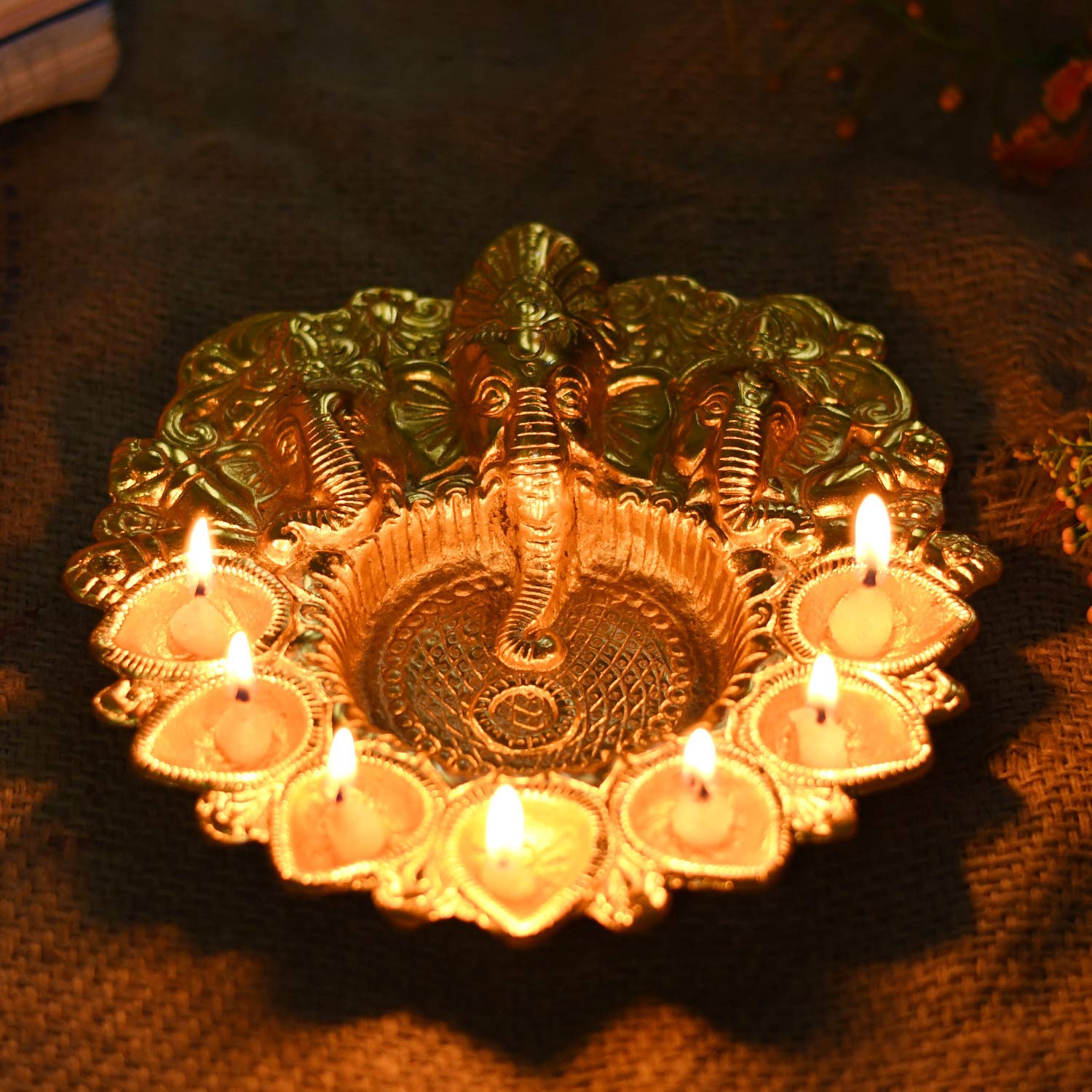 Buy CraftVatika Lord Ganesha Diya Kuber Deepak Thali Oil Lamp - Aarti ...