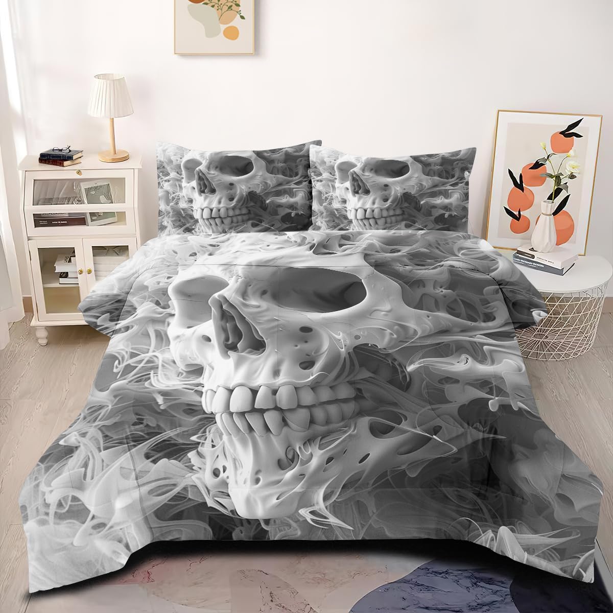 Amazon.com: CCoutueChen King Size 3D Skull Comforter Set Grey Smoke ...