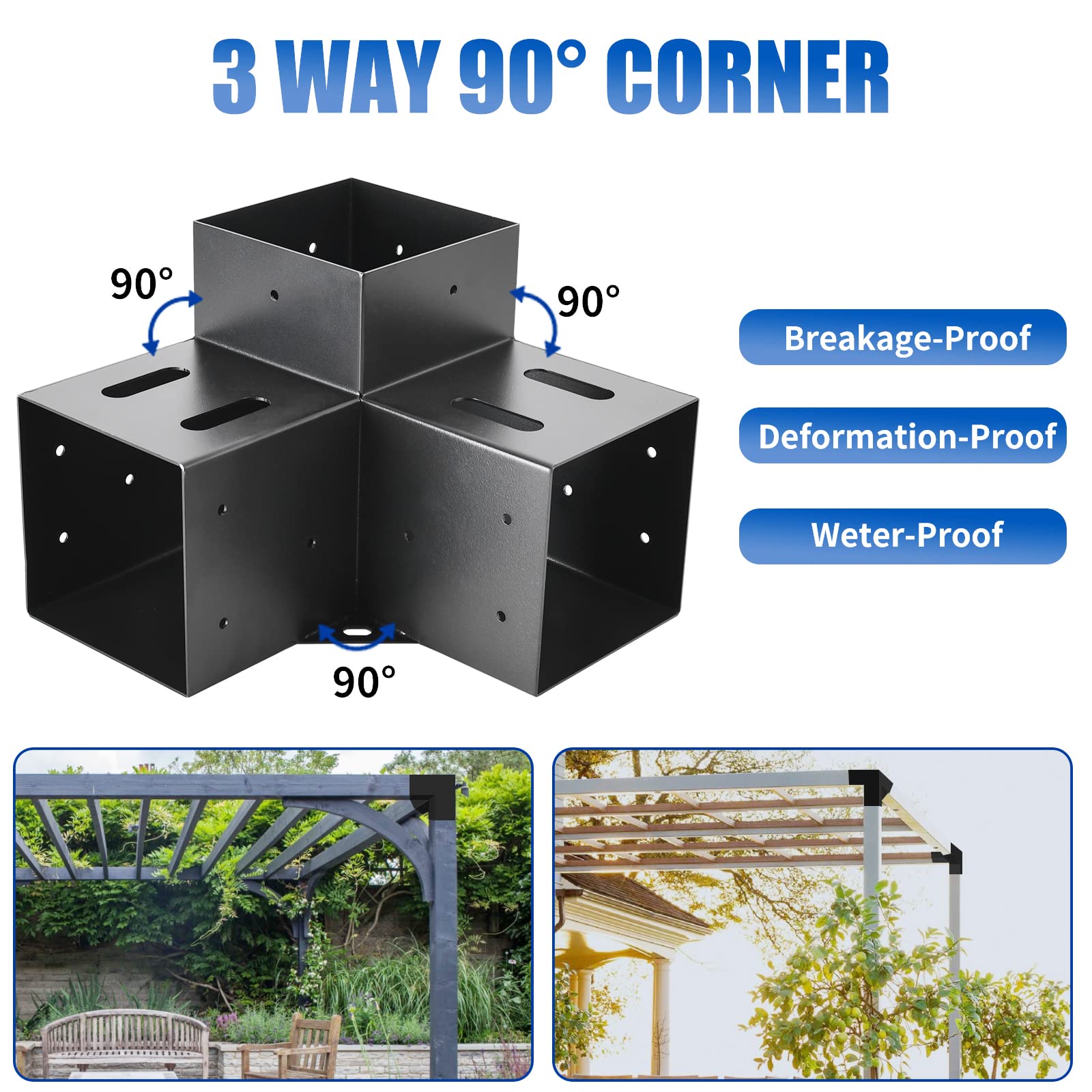 Snapklik.com : AXWHYS 4x4 Pergola Brackets(Actual:36"x36") 3 Way Right ...