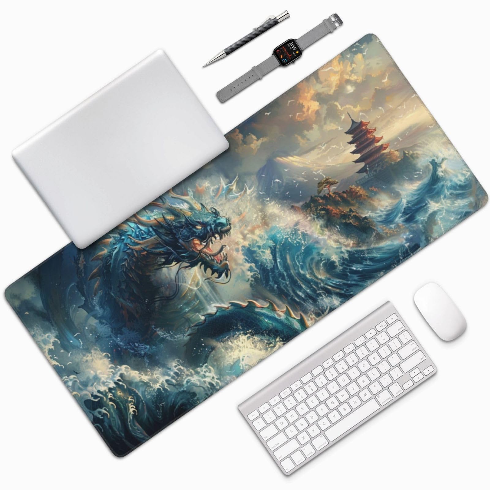 Amazon.com : Waves Dragon Mousepad Extended Large Gaming Mouse Pad XXL ...