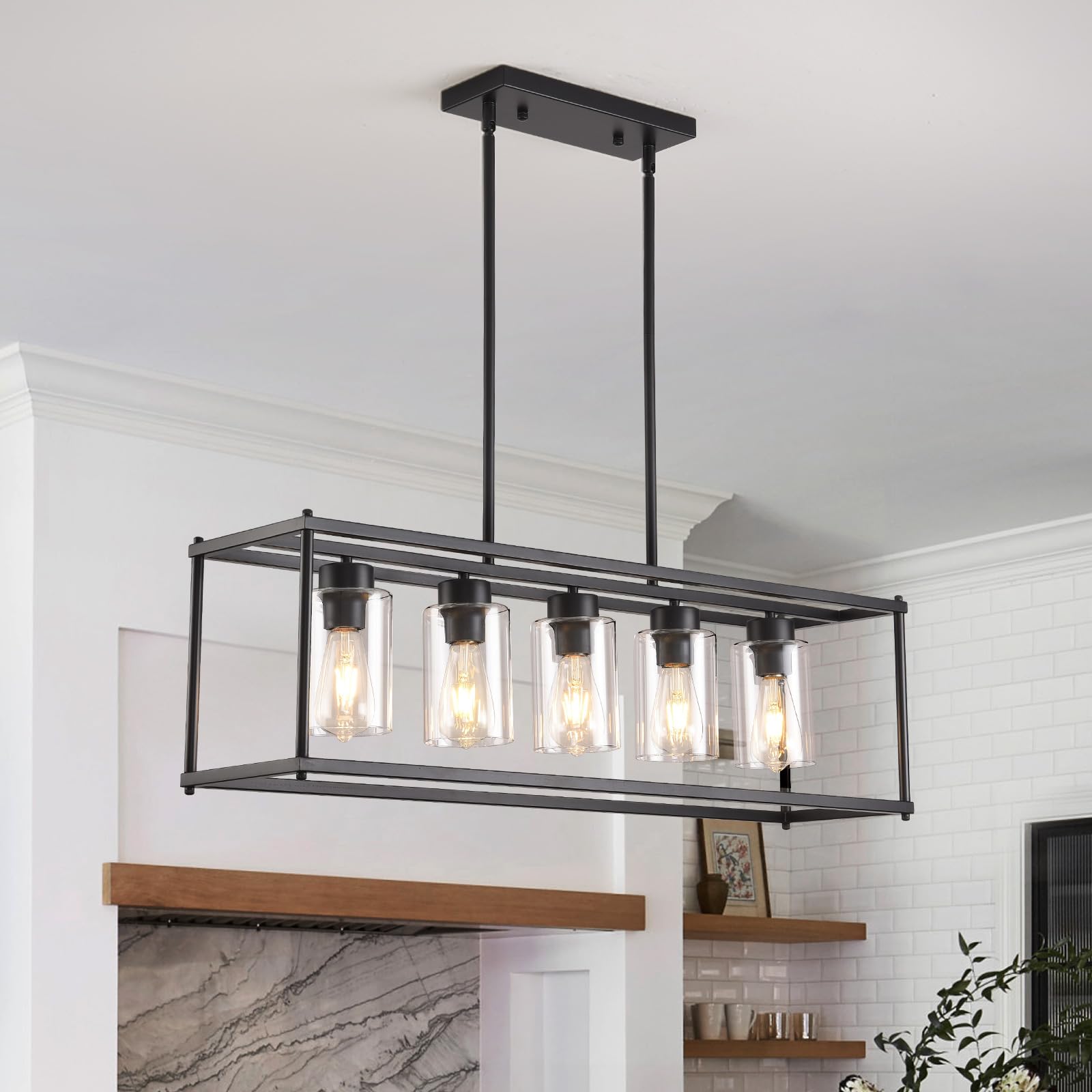 Black Dining Room Light Fixture, 5-Lights Modern Rectangular Chandelier ...
