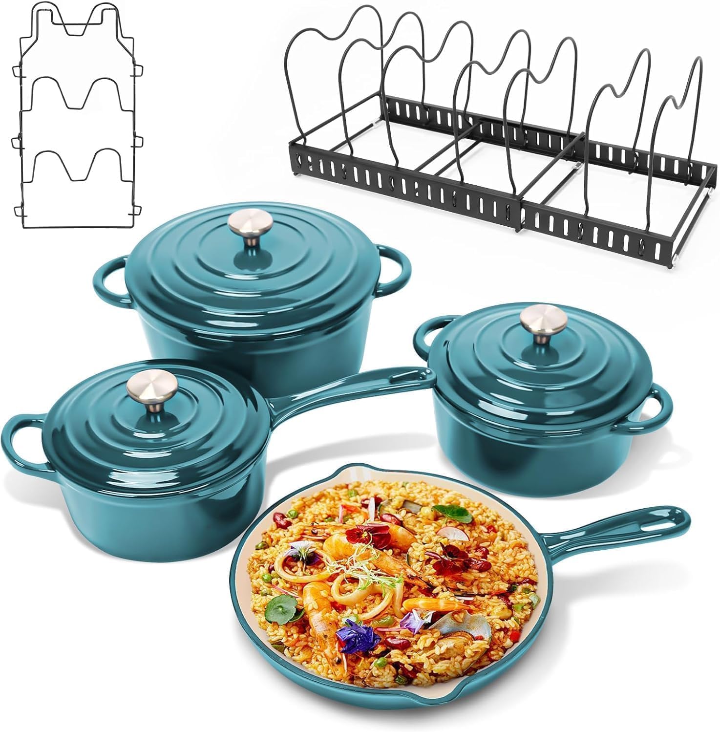 Amazon.com: GRILL FORCE Enameled Cast Iron Cookware Set, 9-Piece Pots ...