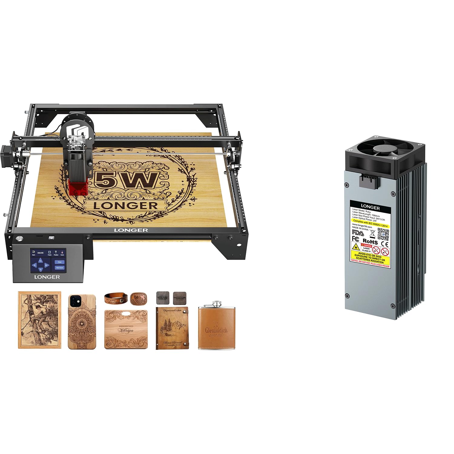 Amazon.com: Longer RAY5 5W Laser Engraver & LONGER Ruby Ultimate Pulsed ...