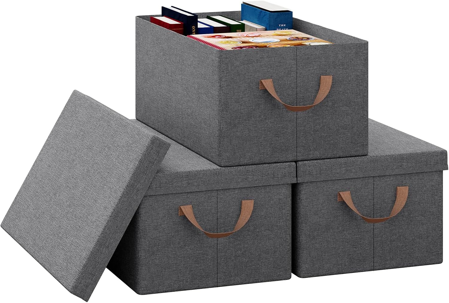 WOLTU Collapsible Storage Boxes Set of 3, Non-Woven Fabric Storage ...