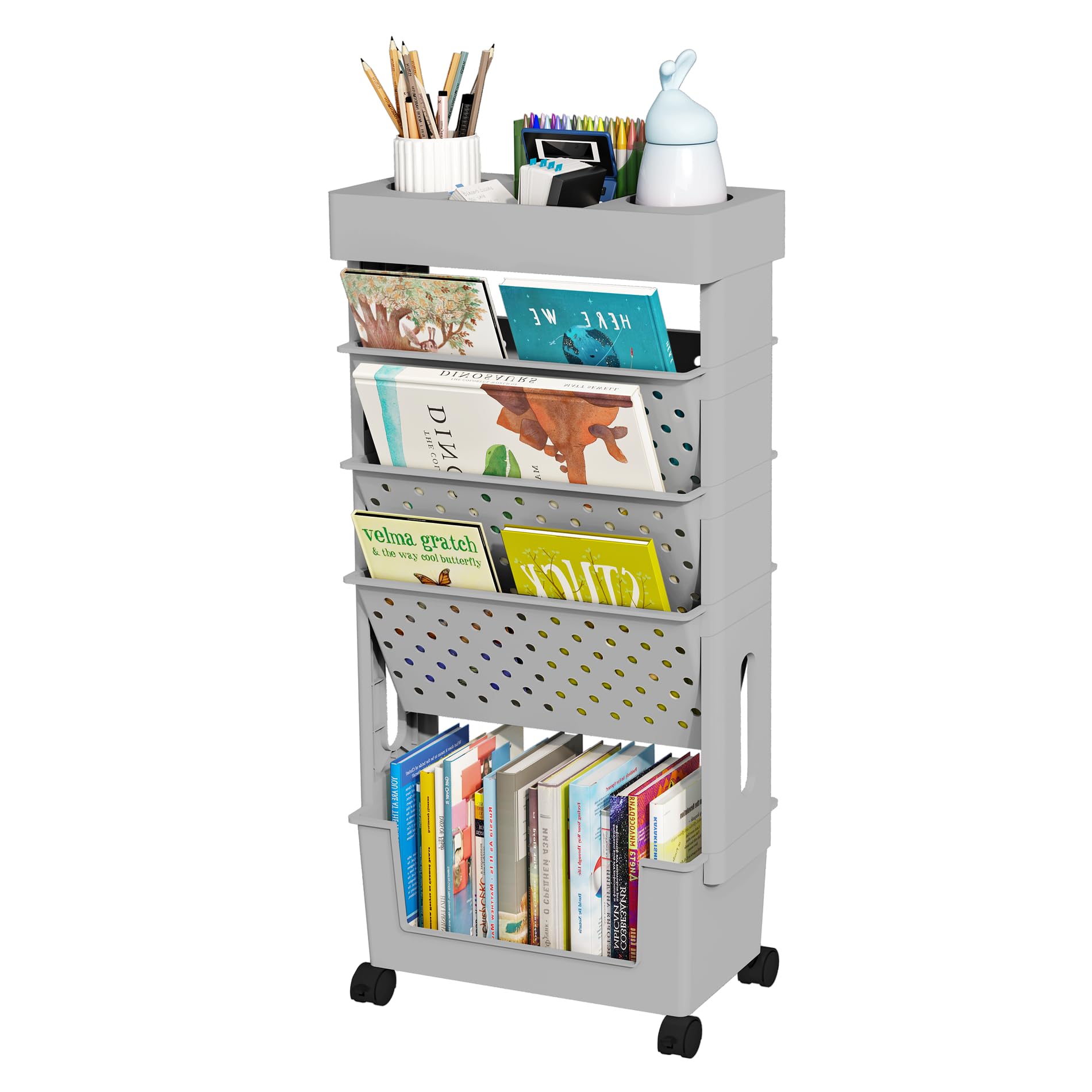 Amazon.com: yeavs 5-Tier Mobile Bookshelf, Rolling Bookcase Book ...