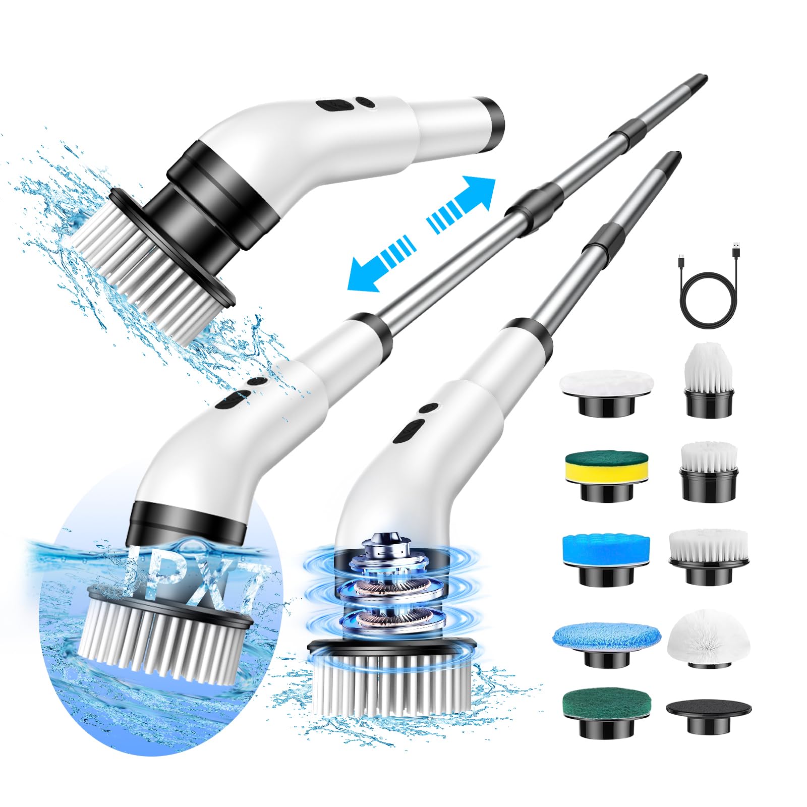 Amazon.com: Electric Spin Scrubber with Handle,450RPM Cordless Bathroom ...