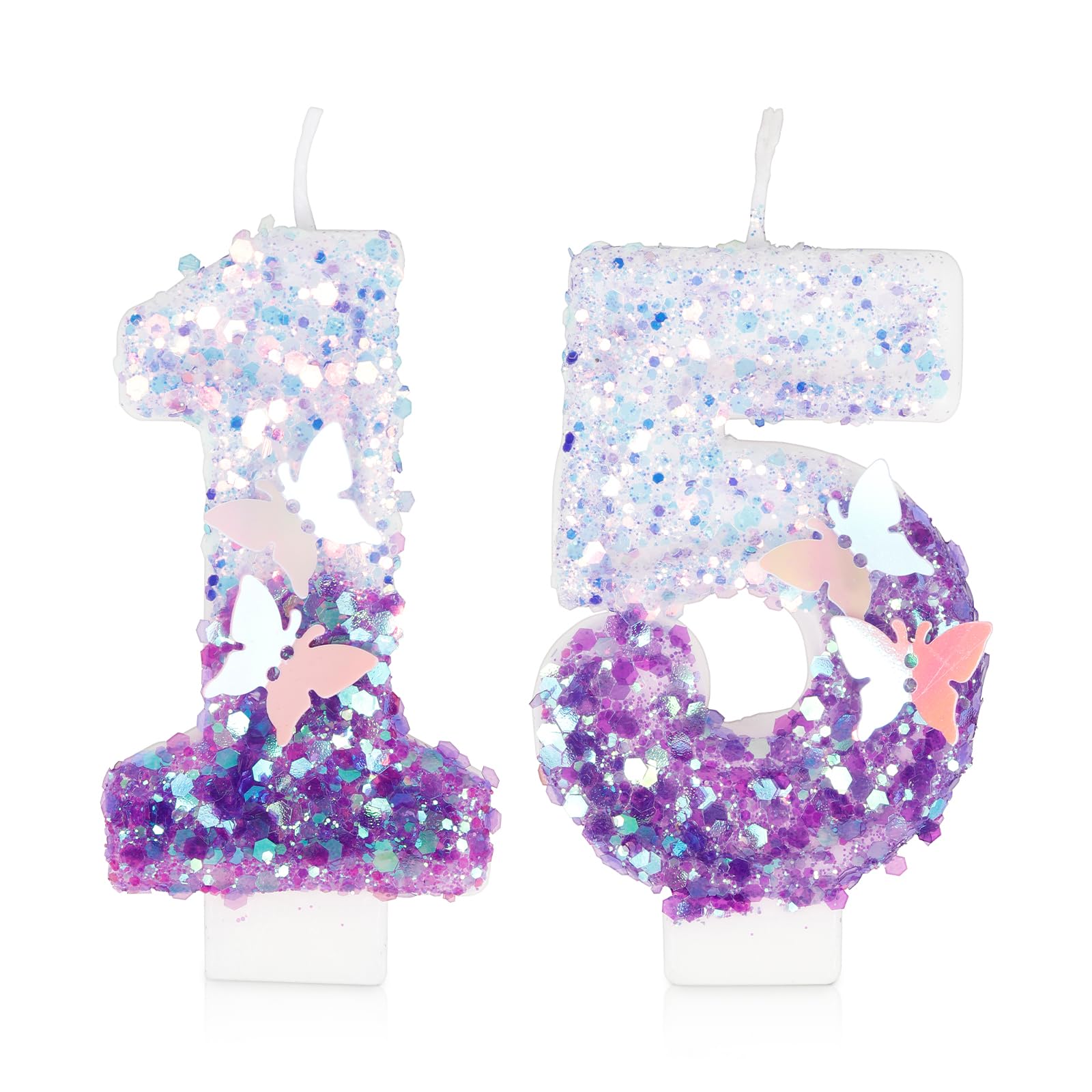 Amazon.com: Birthday Candles, Number 15 Candle, Butterfly 15th Birthday ...
