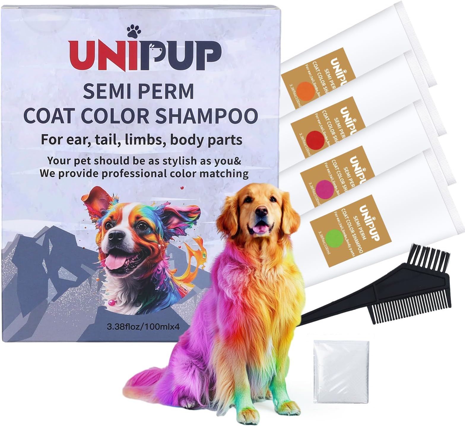 Amazon.com : UNIPUP 4 Color Semi-Permanent Dog Hair Dye with Brushes ...
