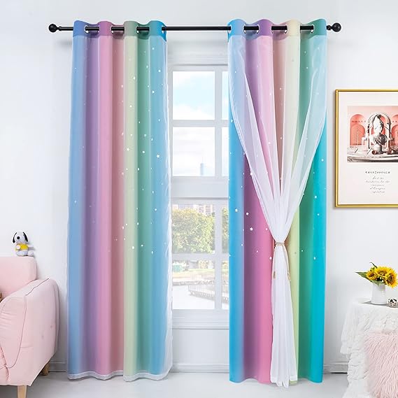 Amazon.com: Stiio 2 Panels Girls Stars Rainbow Curtains W52xL84 inches ...