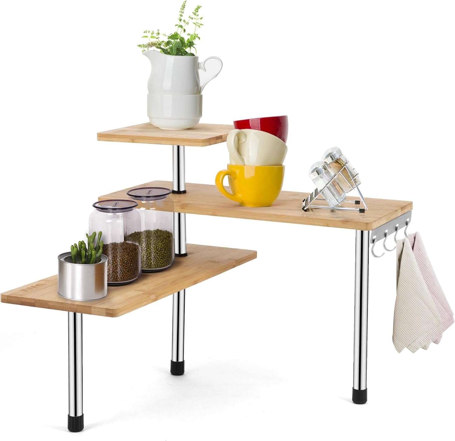 Amazon.com: Encomle 3 Tier Corner Shelf Bamboo and Metal Storage Spice ...