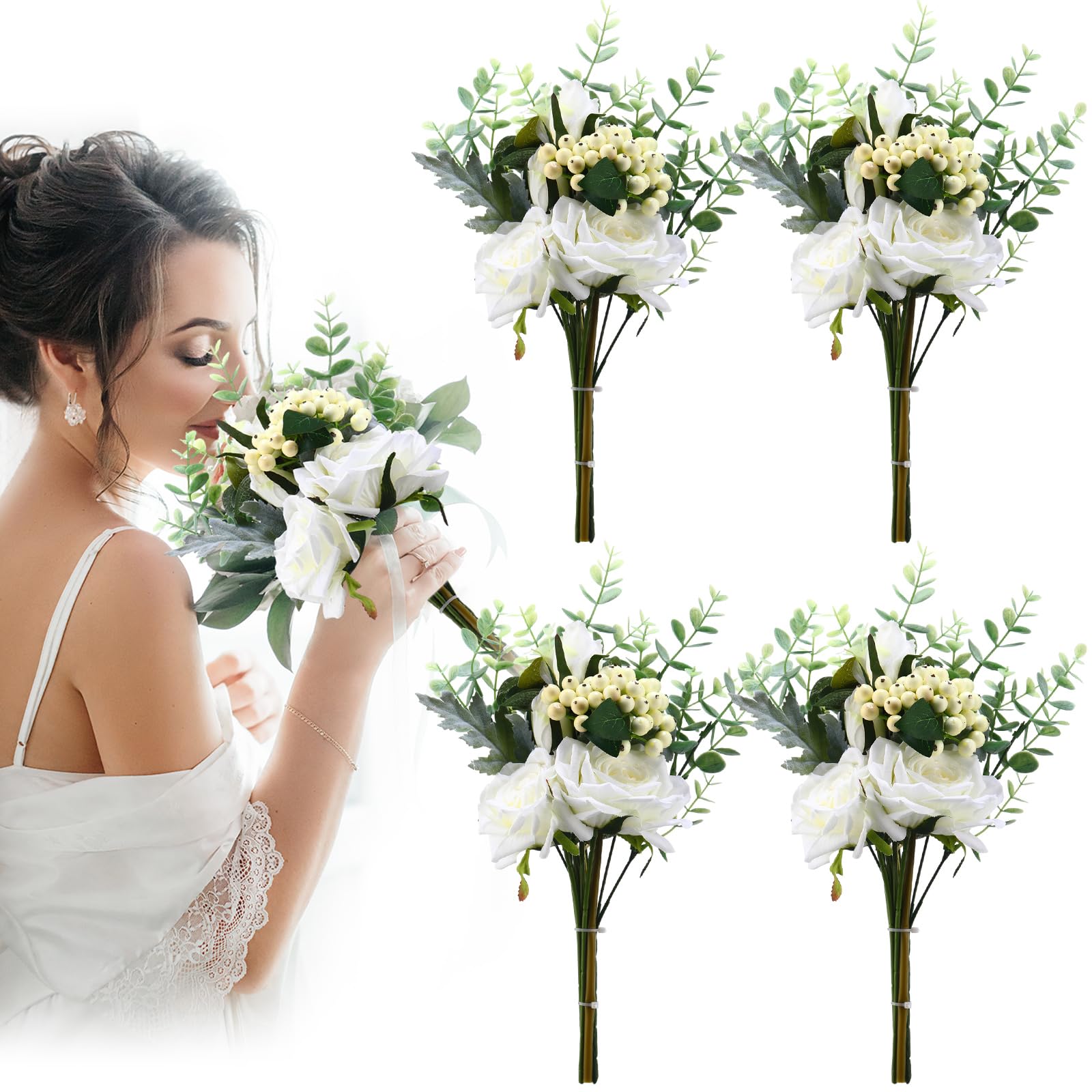 32 Pcs 4 Bunches Mixed Eucalyptus Leaf Stems Artificial Greenery Stem ...