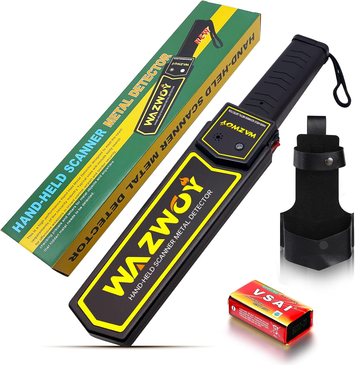 WAZWOY Professional Handheld Metal Detector Wand, Security Scanner with ...