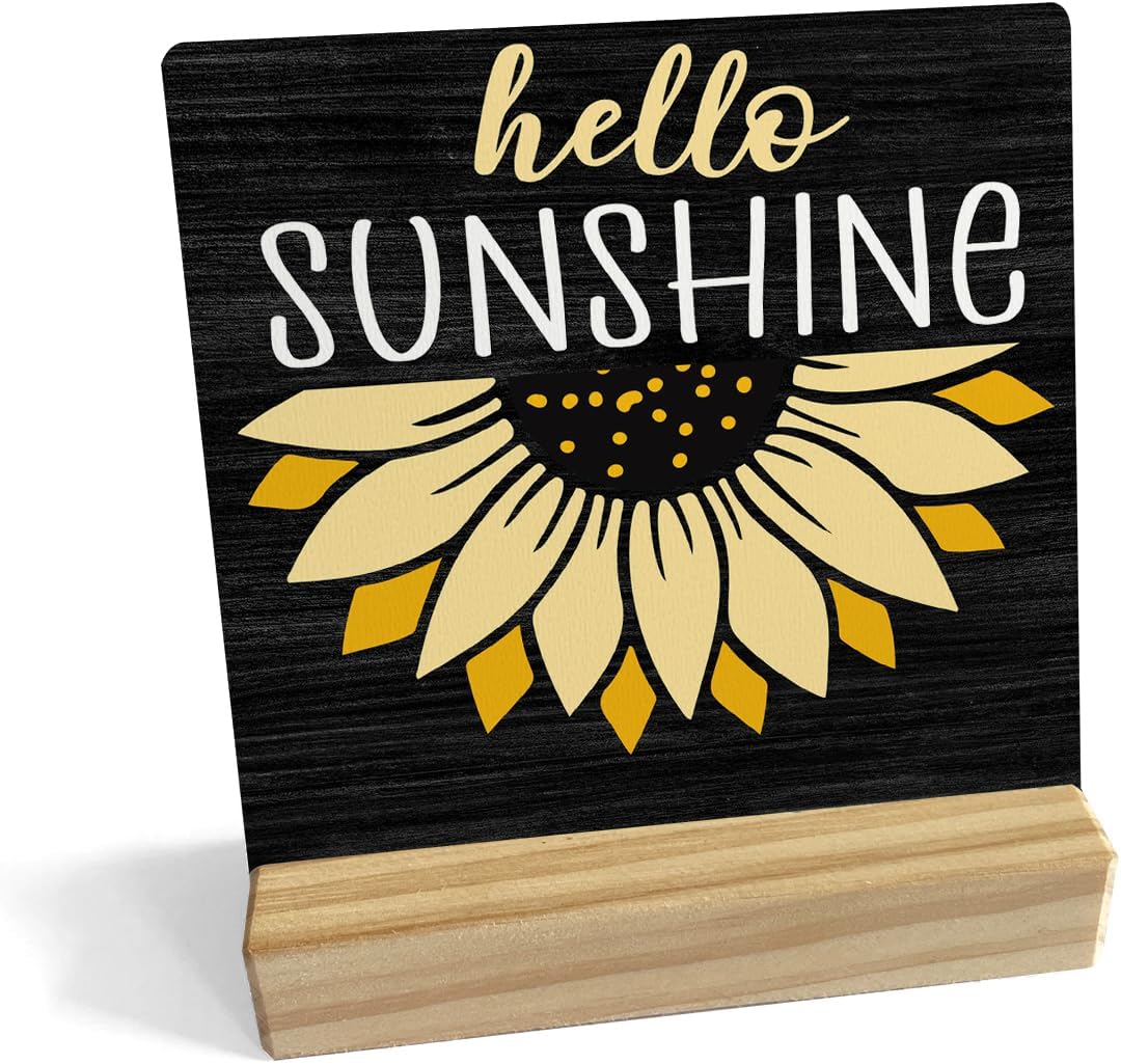 Amazon.com: Hello Sunshine Wooden Plaque Sign Desk Decor, Sunflower ...