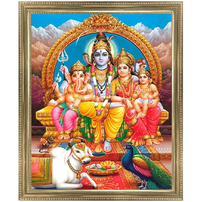 Buy Lord Shiva and Family, Deities Photos with Gold Color Frame, Hindu ...