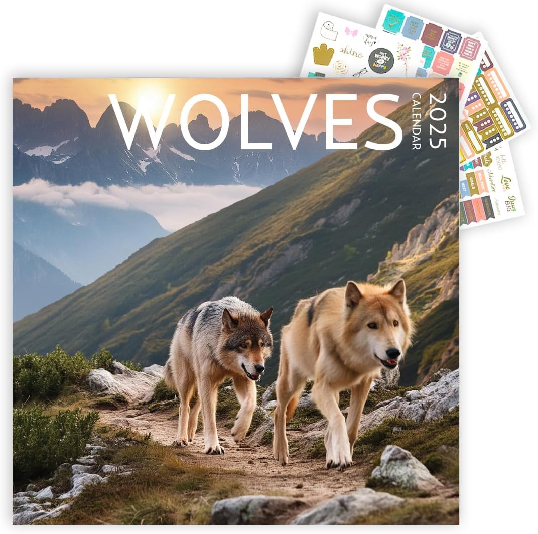 Amazon.com: Wolf Calendar 2025 and Sticker Pack, Large 12 x 12 inch ...