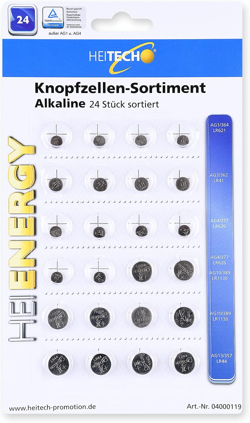HEITECH 24er Pack Alkaline Knopfzellen Batterie - 4X AG1 / 4X AG3 / 6X ...