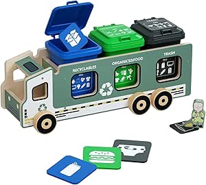 DUKVSG Large Wooden Garbage Truck Toy, Waste Management Recycling Truck ...