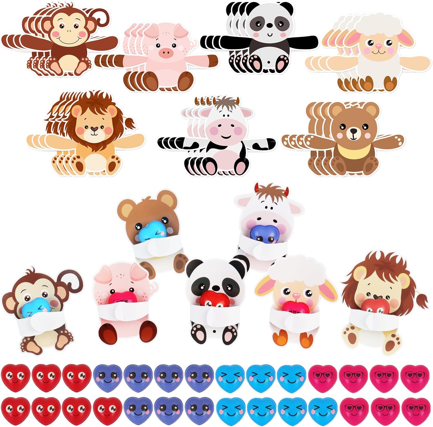 Amazon.com: 28 Pack Huggable Animal Valentine Cards + Heart Squishy ...
