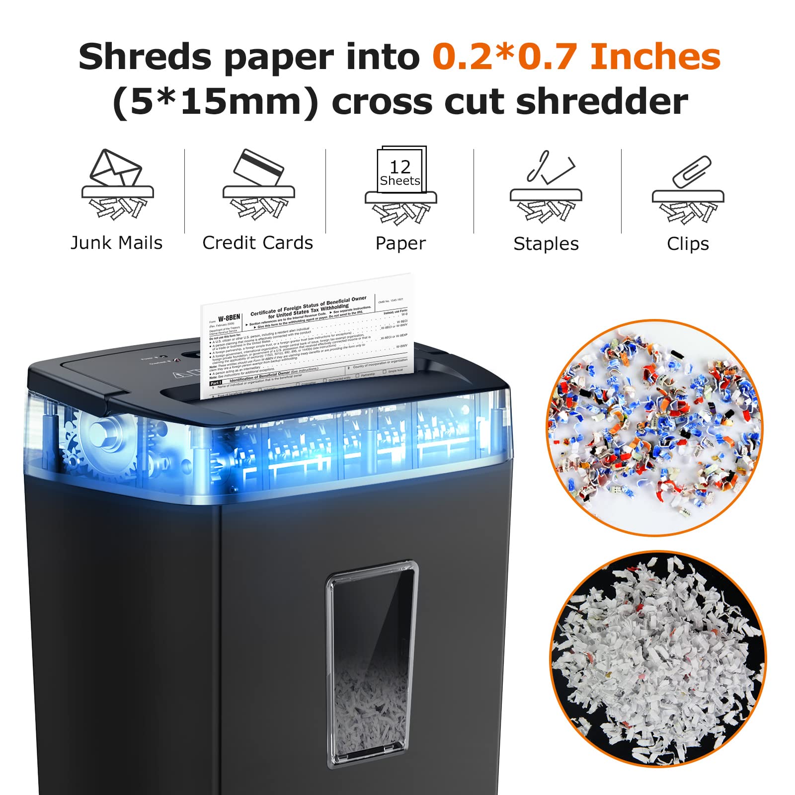 bonsaii 12-Sheet Cross Cut Office Paper Shredder, 10-Minute Home Office ...