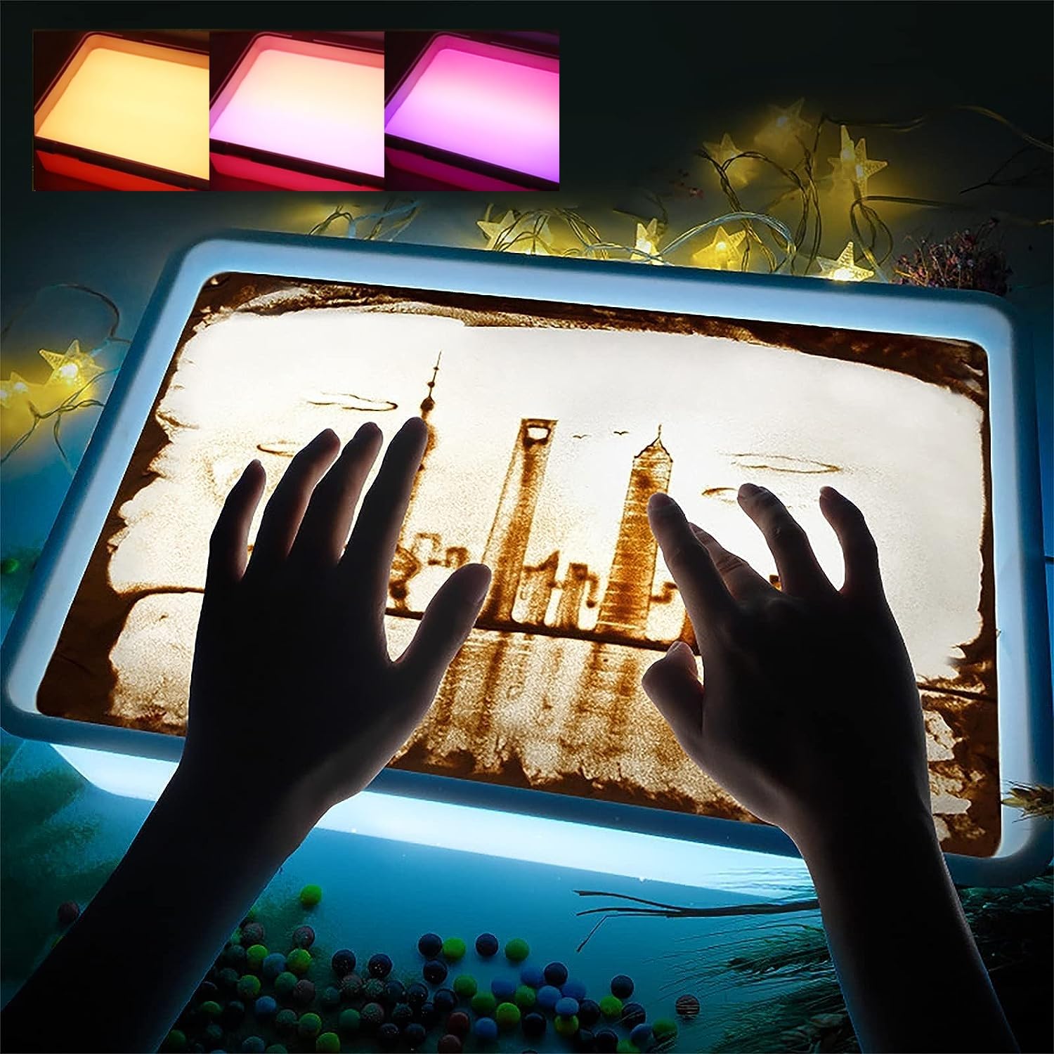 Snapklik.com : Odoorgames Sand Painting Light Box, Light Table For Kids - 3 Color Temperature ...