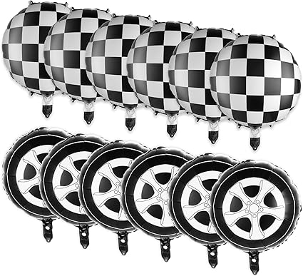 Amazon.com: 12 Pieces Race Car Balloons, Black and White Checkered ...