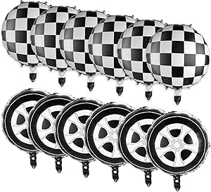 Amazon.com: 12 Pieces Race Car Balloons, Black and White Checkered ...