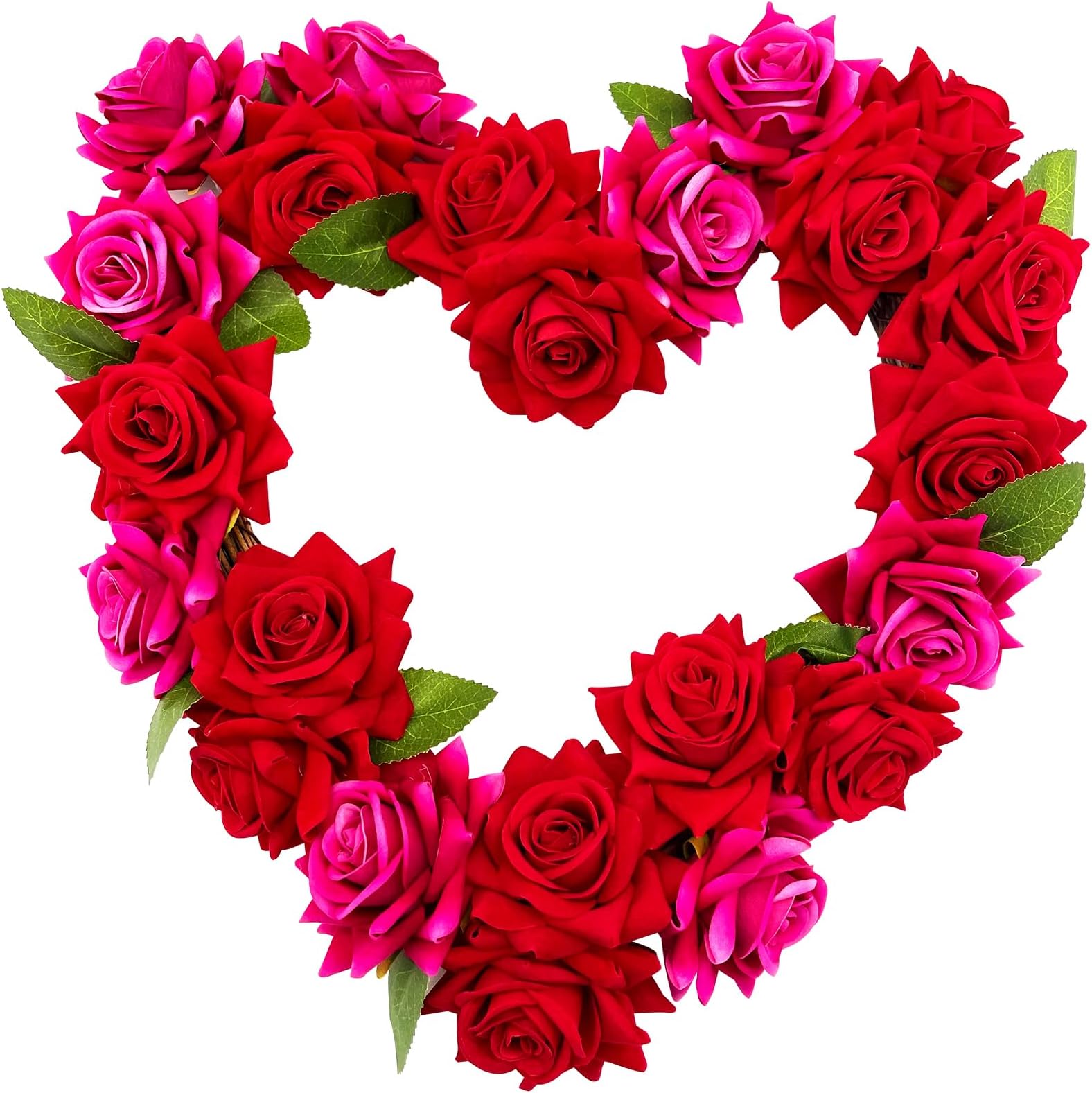 Amazon.com: Landy 12-Inch Rose Flower Heart Wreath with Silk Ribbon ...
