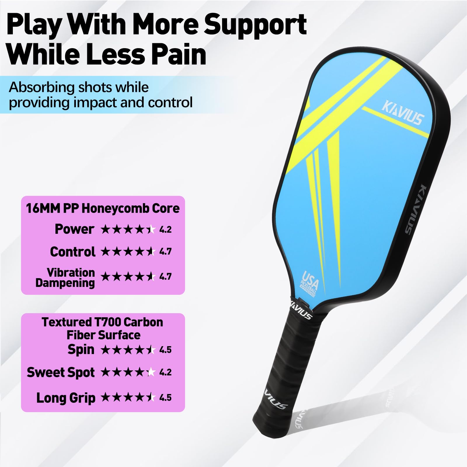Snapklik.com : KAVIUS T700 Carbon Fiber Pickleball Paddle Upgraded 16mm ...