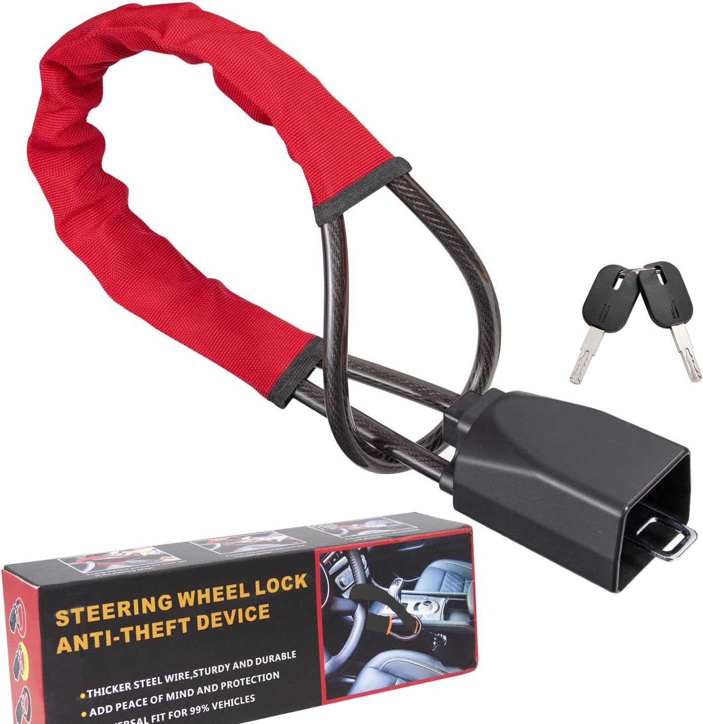 Amazon.com: ANSIKE Anti-Theft Waterproof Car Steering Wheel Lock, Red ...