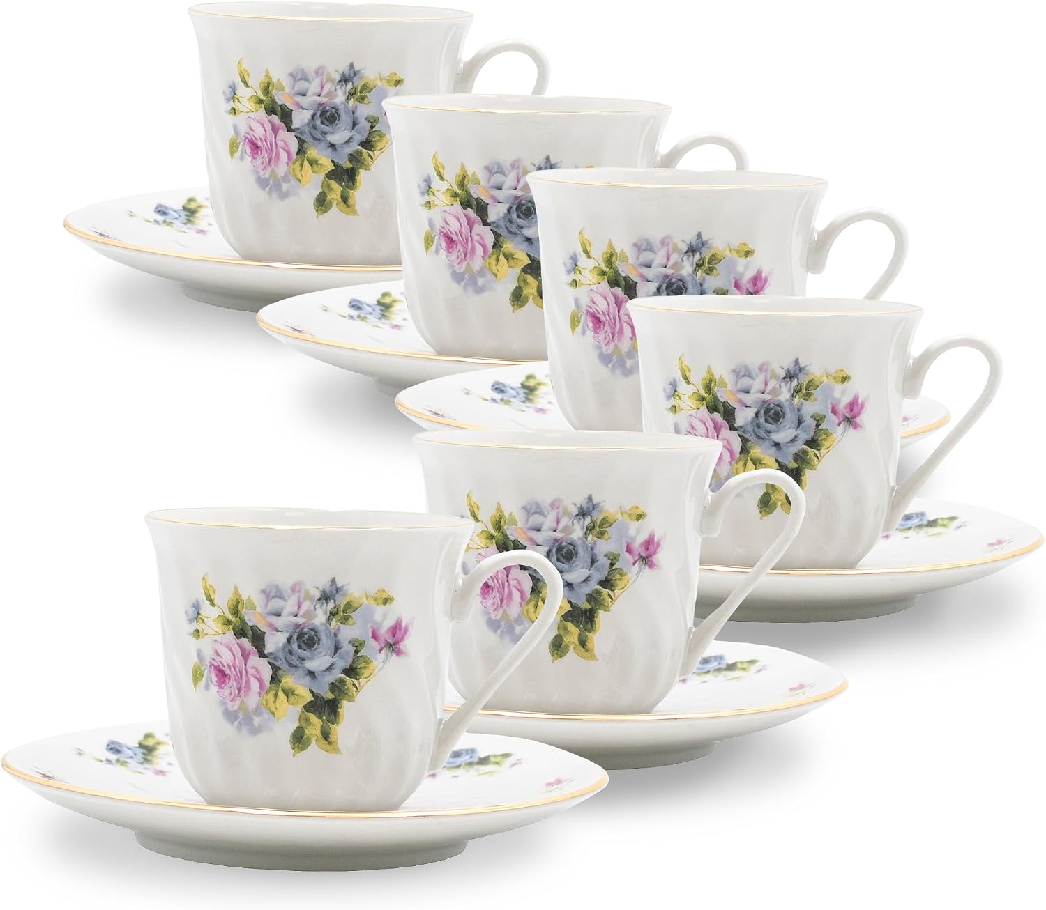 Amazon.com | Porcelain Vintage Floral Saucer & Tea Cup Set with Gold ...