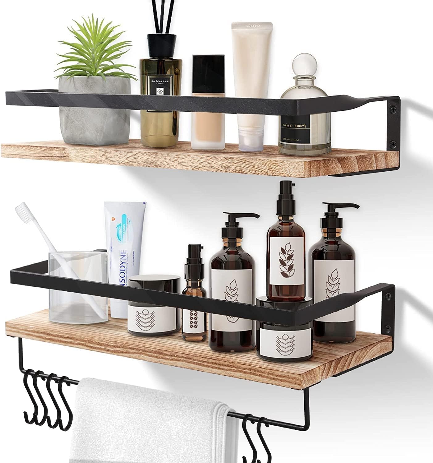 Amazon.com: Set of 3 Wooden Floating Shelves for Wall - Solid Wood ...